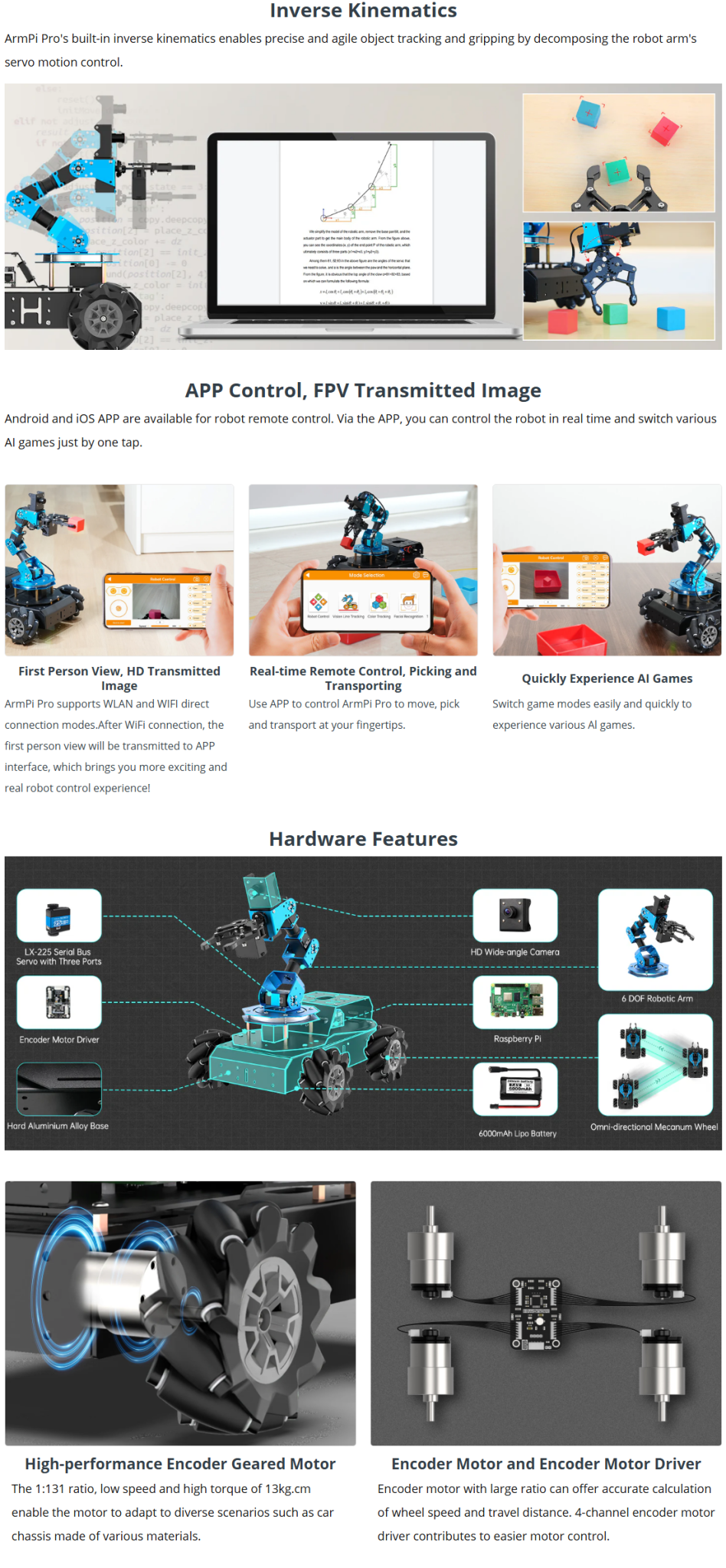 Hiwonder ArmPi Pro ROS Robotic Arm with 4WD Mecanum Wheel Chassis (with ...