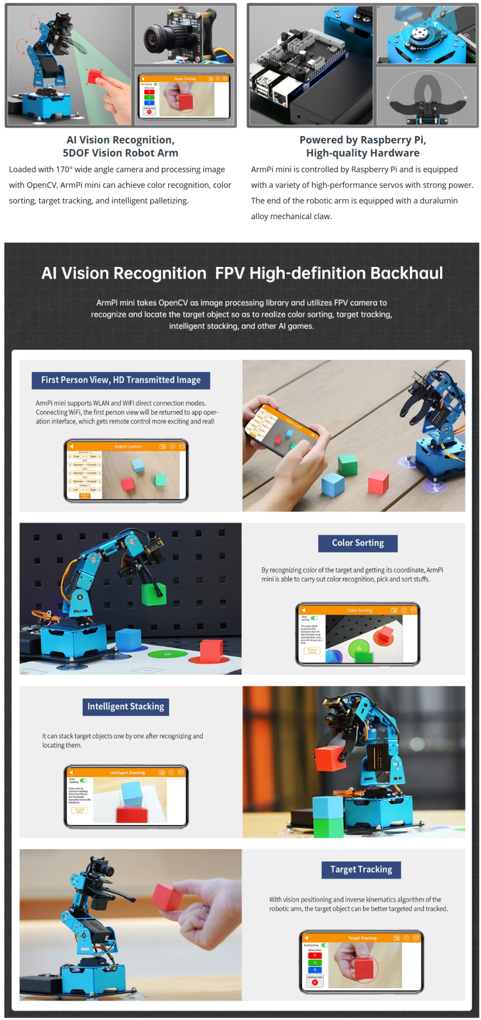Hiwonder ArmPi mini 5DOF Vision Robotic Arm Powered by Raspberry Pi 5 ...