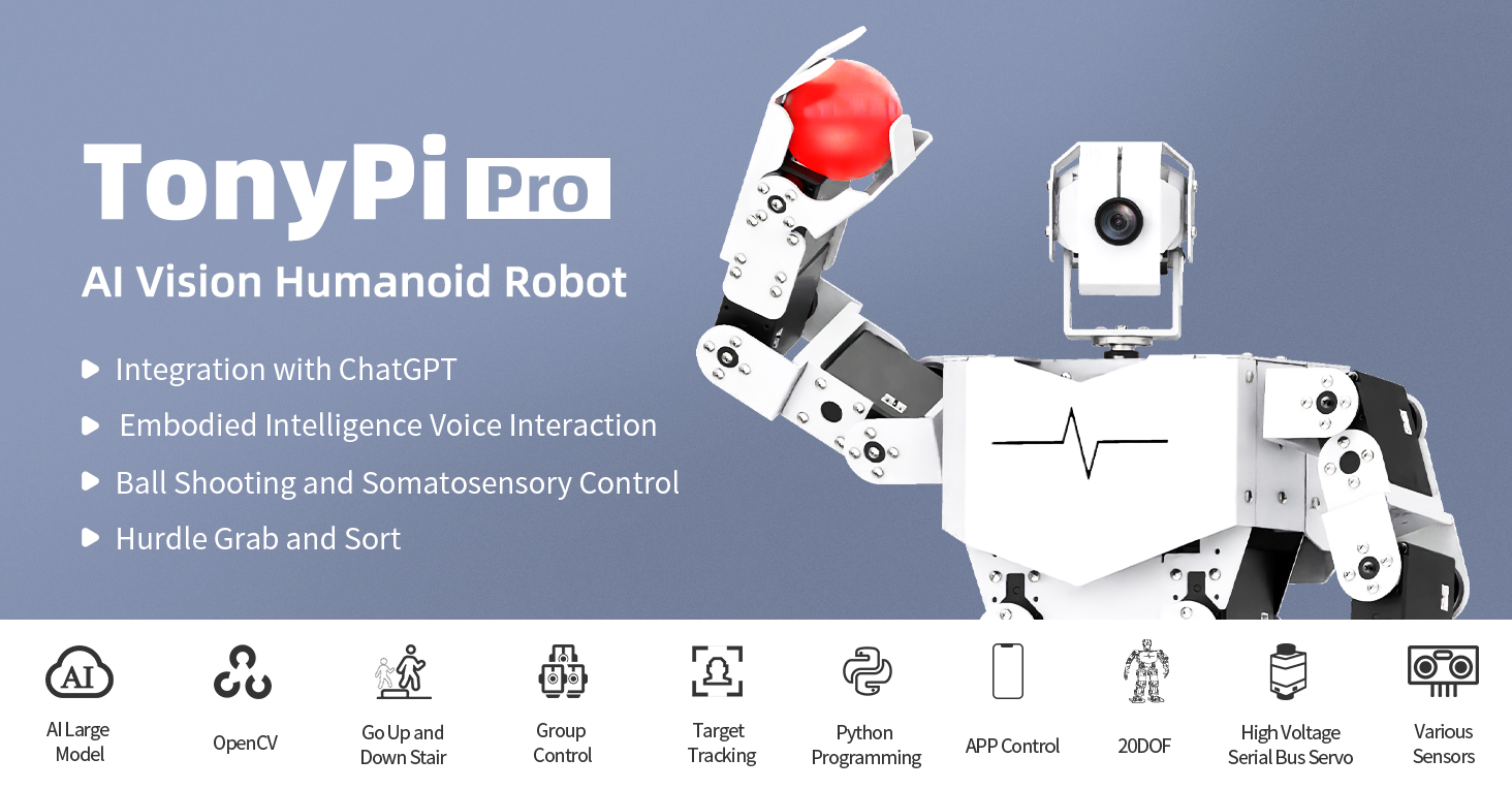 Hiwonder TonyPi Pro AI Humanoid Robot Integrated Multimodal AI Model ...