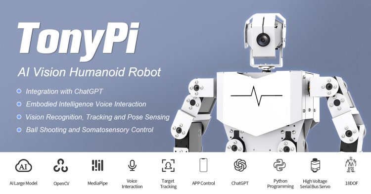 Hiwonder TonyPi AI Humanoid Robot with Multimodal AI Model (Advanced Kit with Raspberry Pi 5 8GB ...