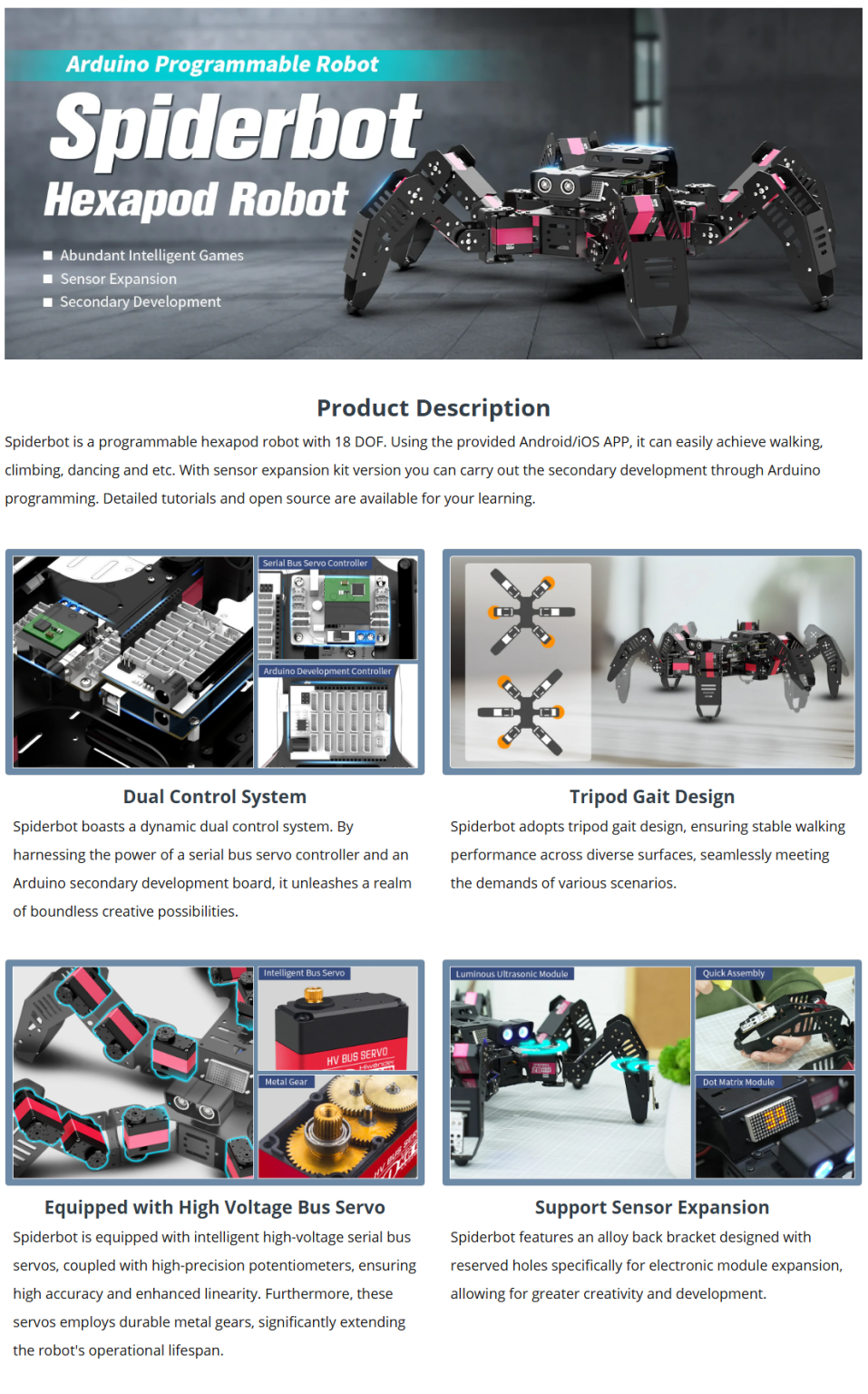 Hiwonder Spiderbot Arduino Coding Robot With Ai Voice Control And Expandable Sensors Advanced