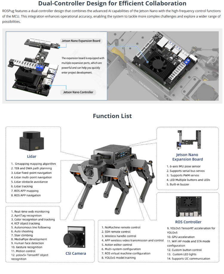 ROSPug Quadruped Bionic Robot Dog Powered by Jetson Nano ROS Open Source Python Programming – Oz ...