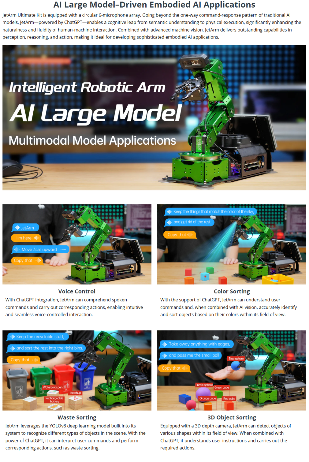 Hiwonder JetArm ROS 3D Vision Robot Arm, Multimodal AI Model Ultimate Kit with Jetson Orin NX ...