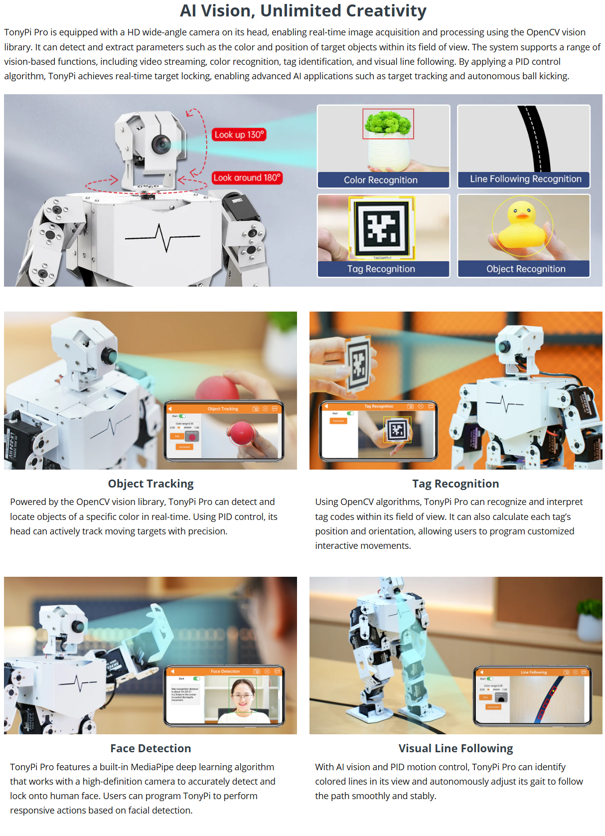 Hiwonder TonyPi Pro AI Humanoid Robot Integrated Multimodal AI Model ...