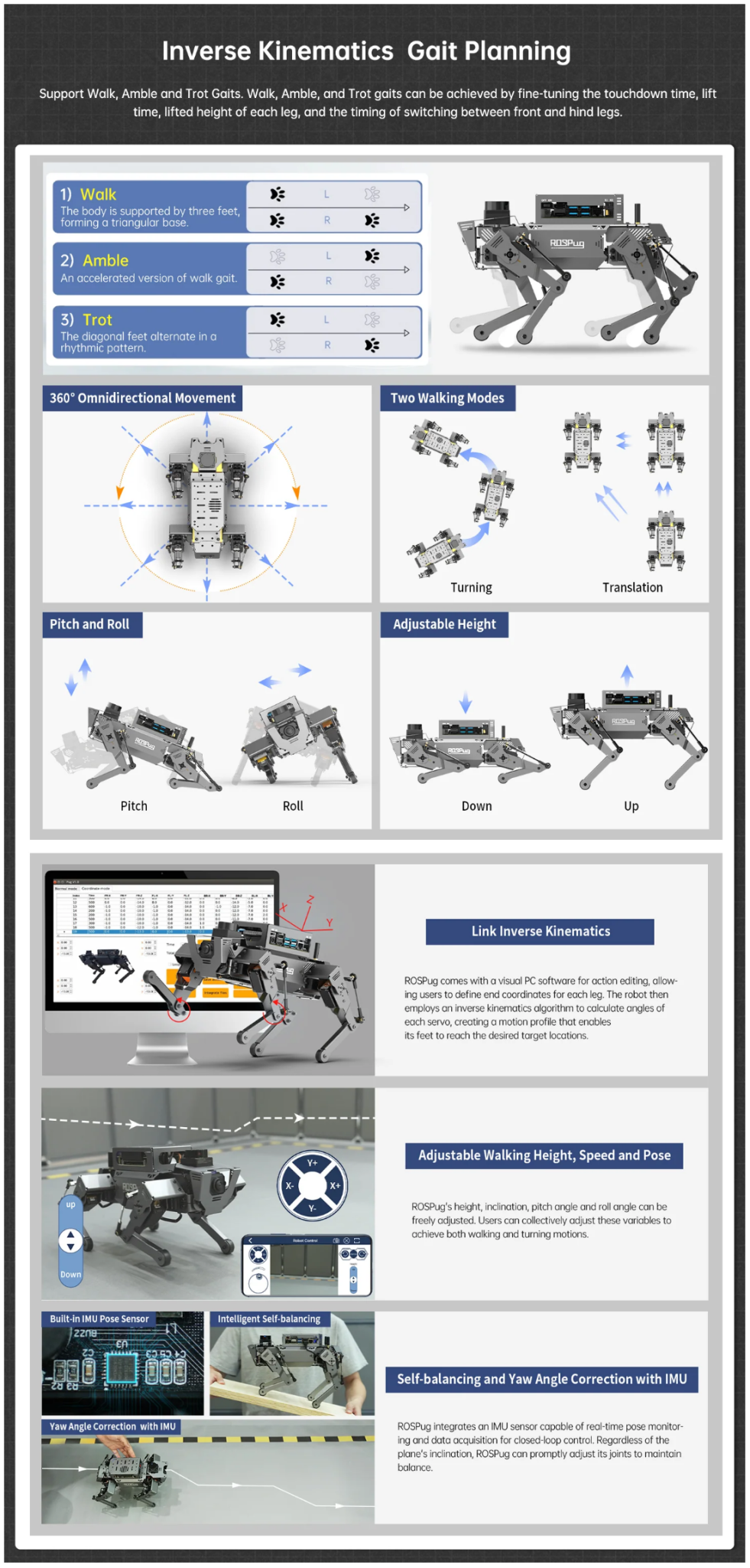 ROSPug Quadruped Bionic Robot Dog Powered by Jetson Nano ROS Open Source Python Programming – Oz ...