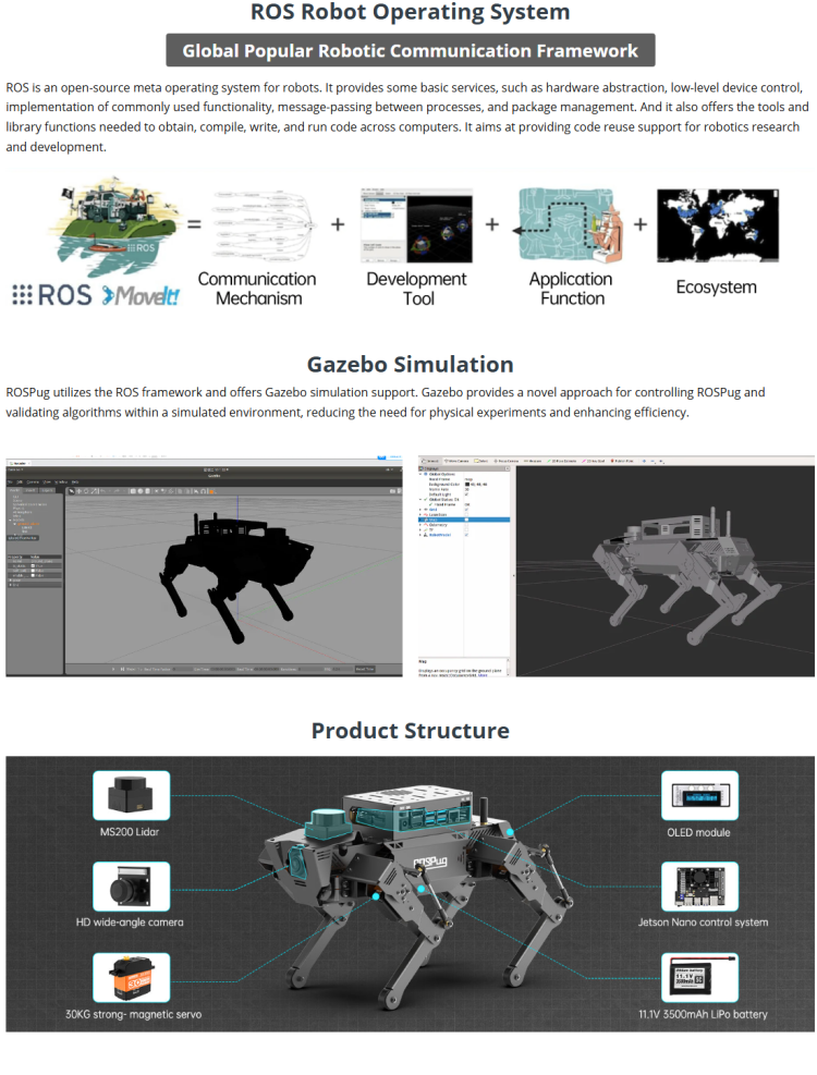 ROSPug Quadruped Bionic Robot Dog Powered by Jetson Nano ROS Open Source Python Programming – Oz ...