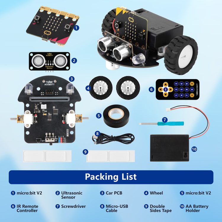 ACEBOTT Microbit V2 Smart Car Starter Kit Smart Car Robot TinkerBott ...
