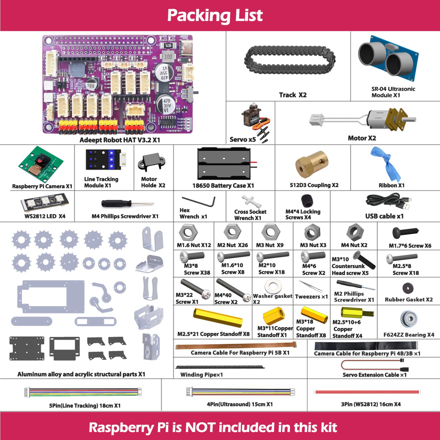 Adeept RaspTank Metal Smart Robot Car Kit for Raspberry Pi 5/4B/3B/3B ...