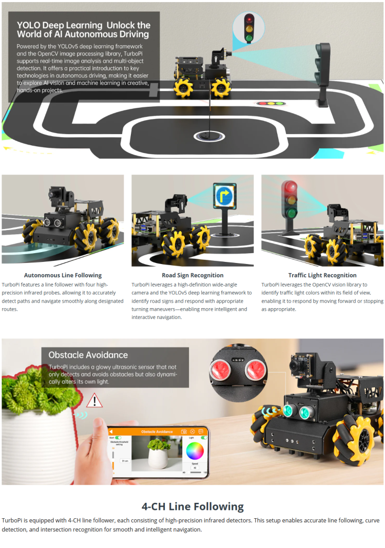 Hiwonder TurboPi Raspberry Pi Robot Car Vision & Tracking (Standard Kit ...