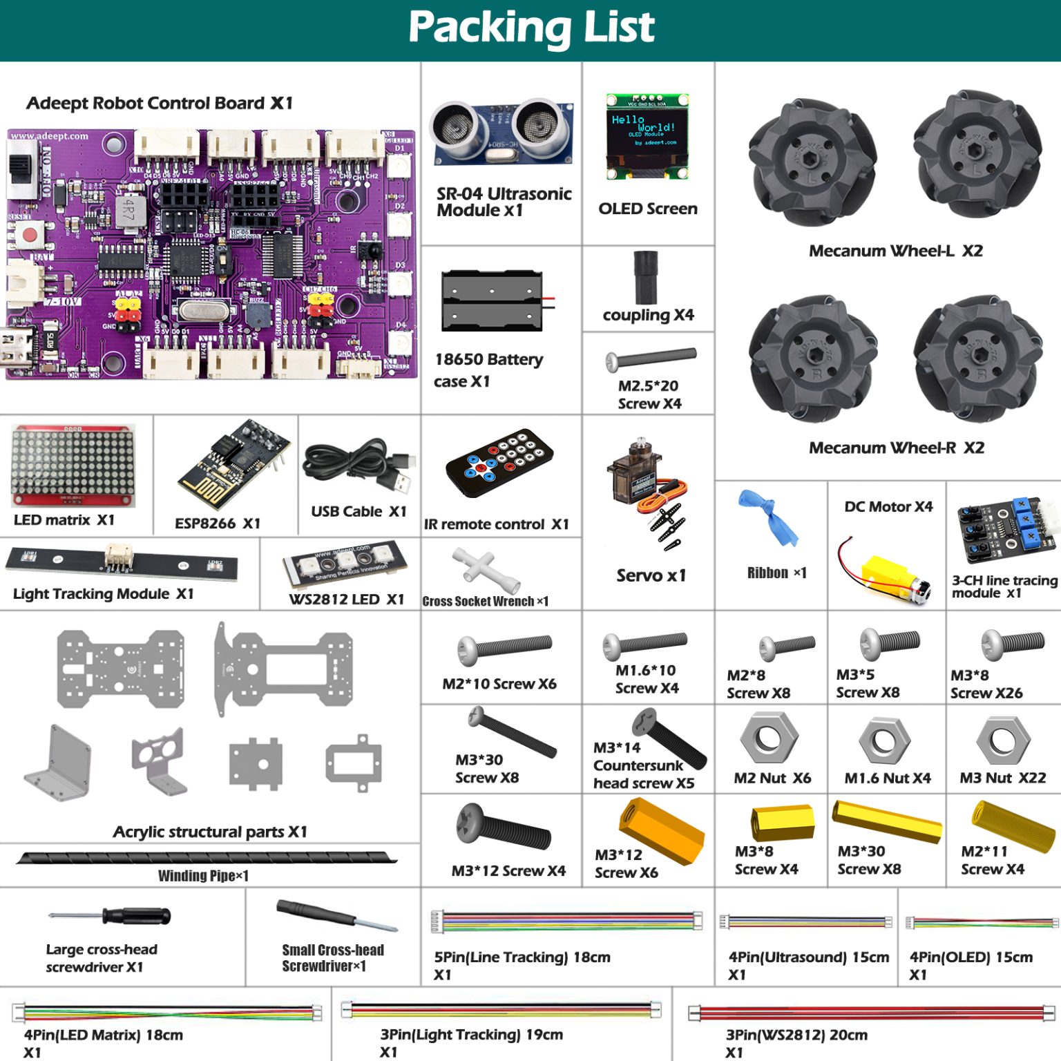 Adeept Mecanum Wheel Smart Car Kit (Compatible with Arduino IDE), Line ...