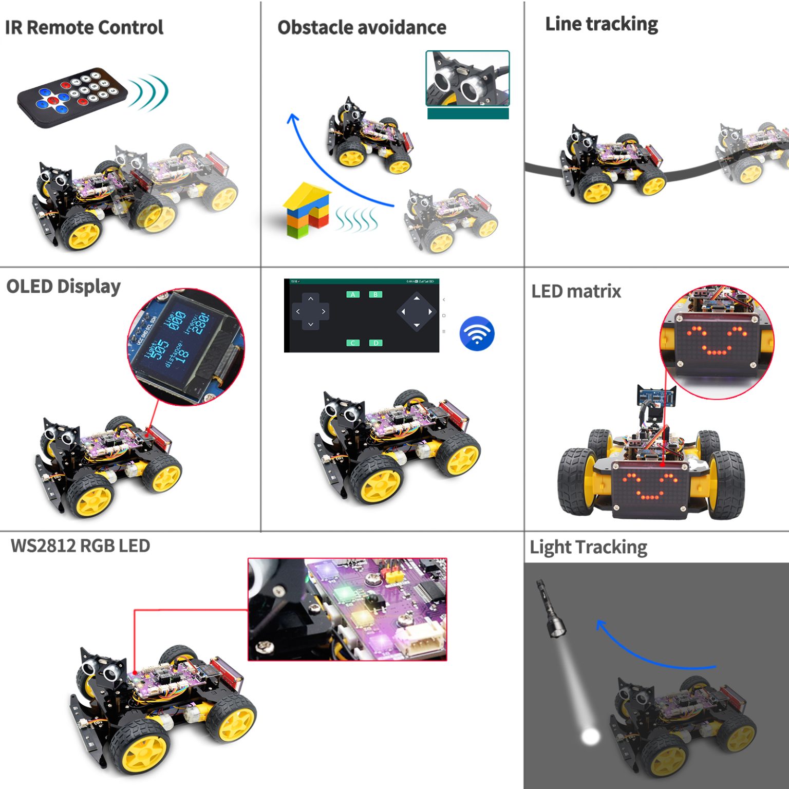 Adeept 4WD Smart Car Kit (Compatible with Arduino IDE), Line Tracking ...