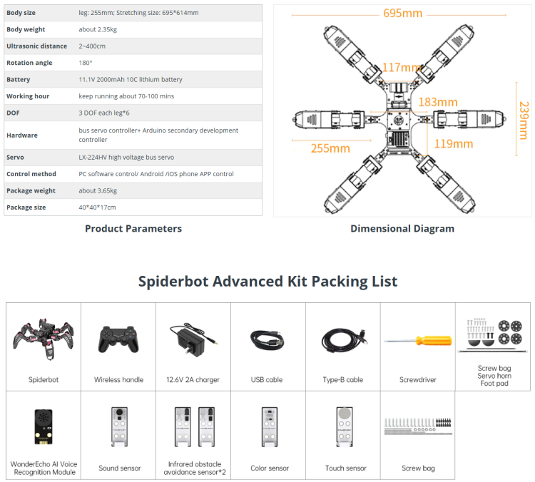 Hiwonder Spiderbot Arduino Coding Robot with AI Voice Control and Expandable Sensors Advanced ...