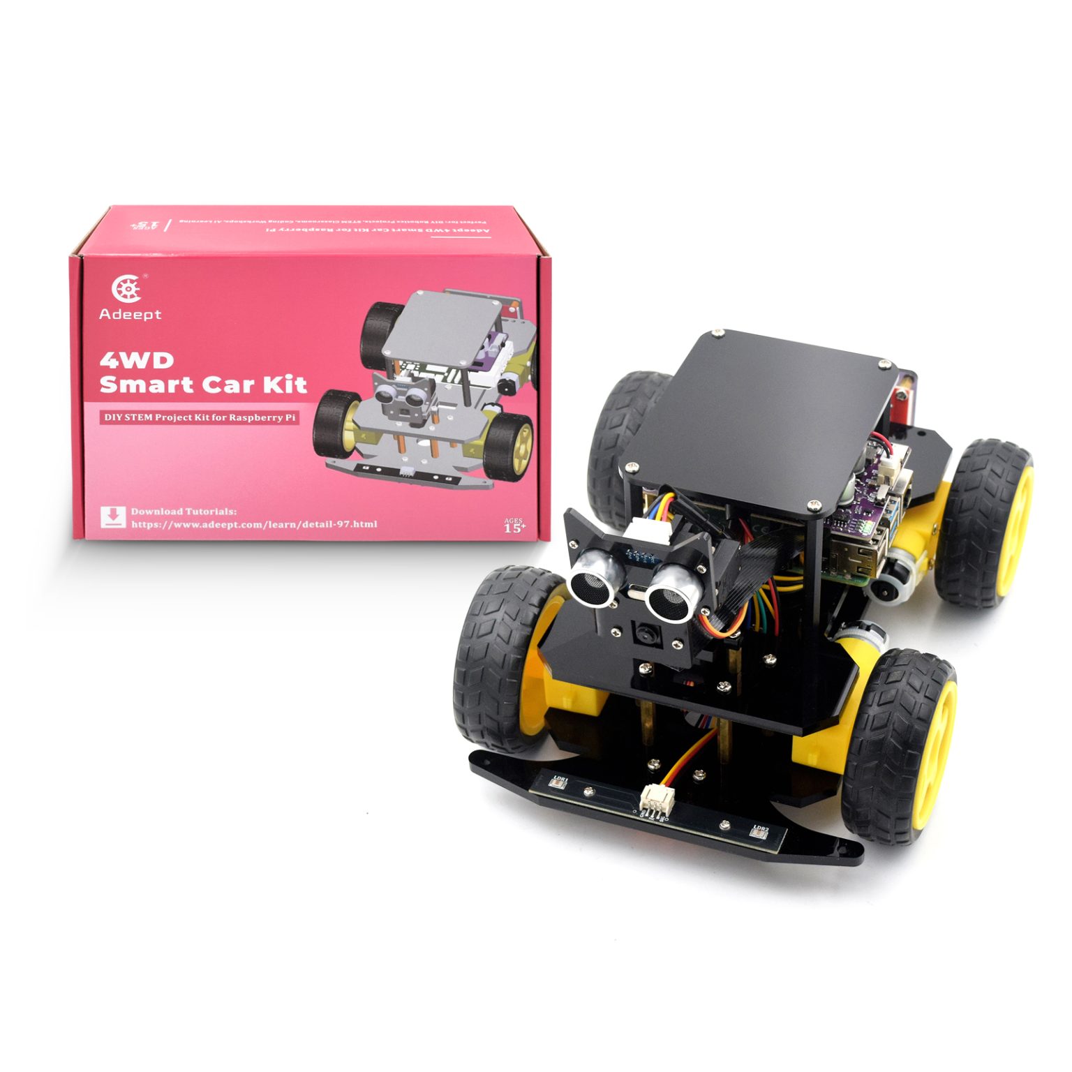 Adeept 4WD Smart Car Kit for Raspberry Pi 5/4B/3B/3B+ (Board Not ...
