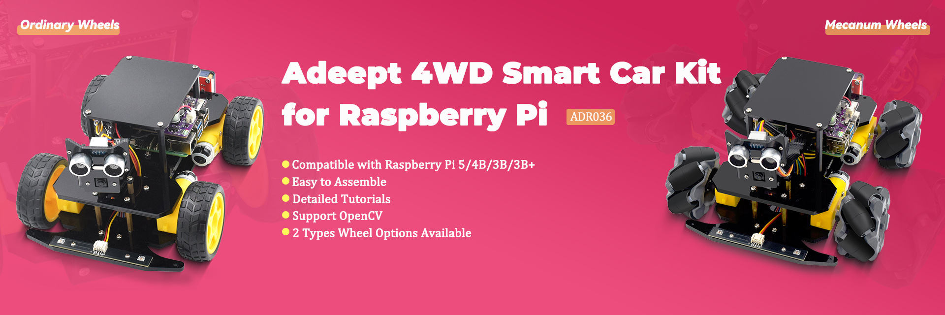 Adeept 4WD Mecanum Wheel Smart Car Kit for Raspberry Pi 5/4B/3B/3B ...
